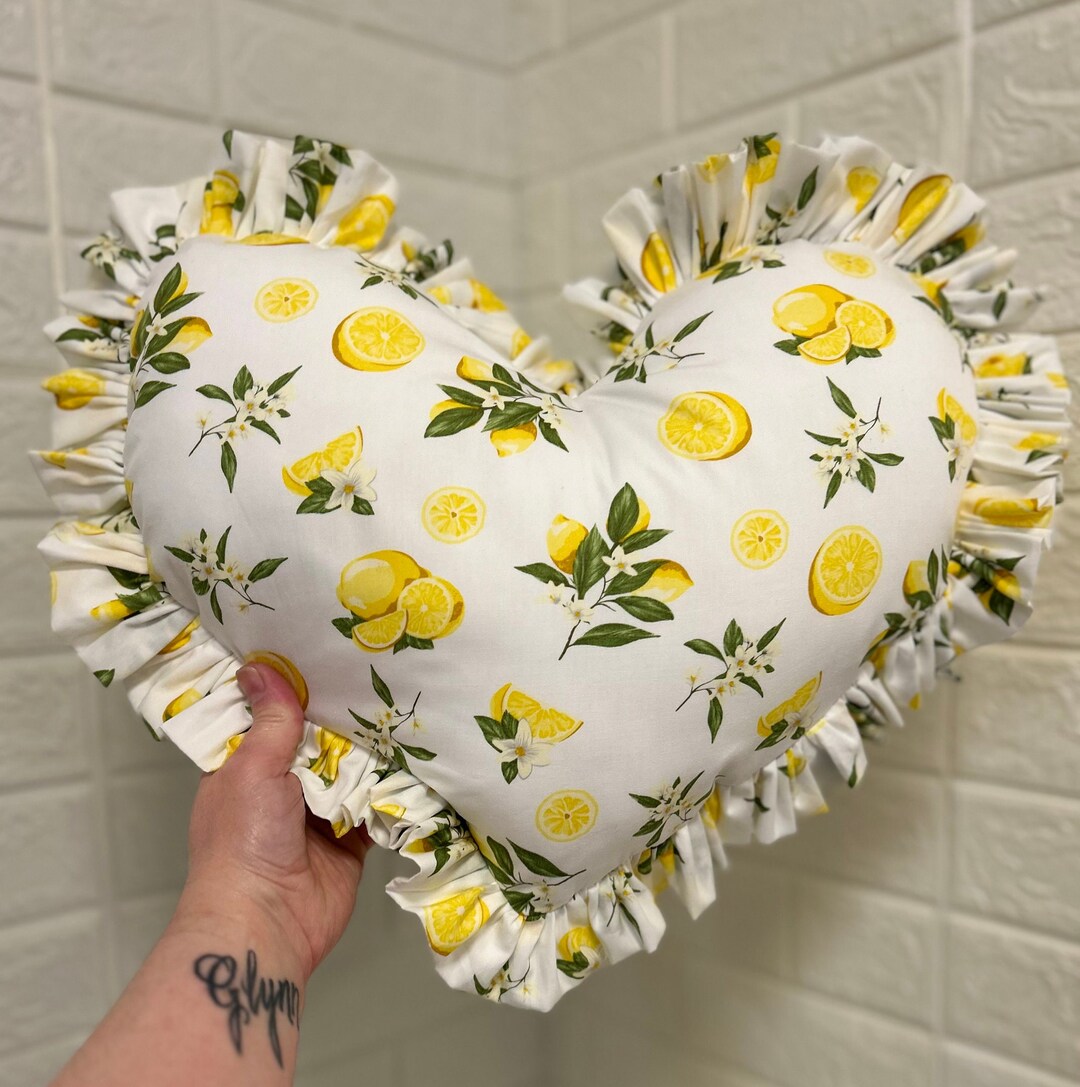 Luxury Lemon Heart Pillow Handmade Frilled Lemon Heart Cushion Lemon ...