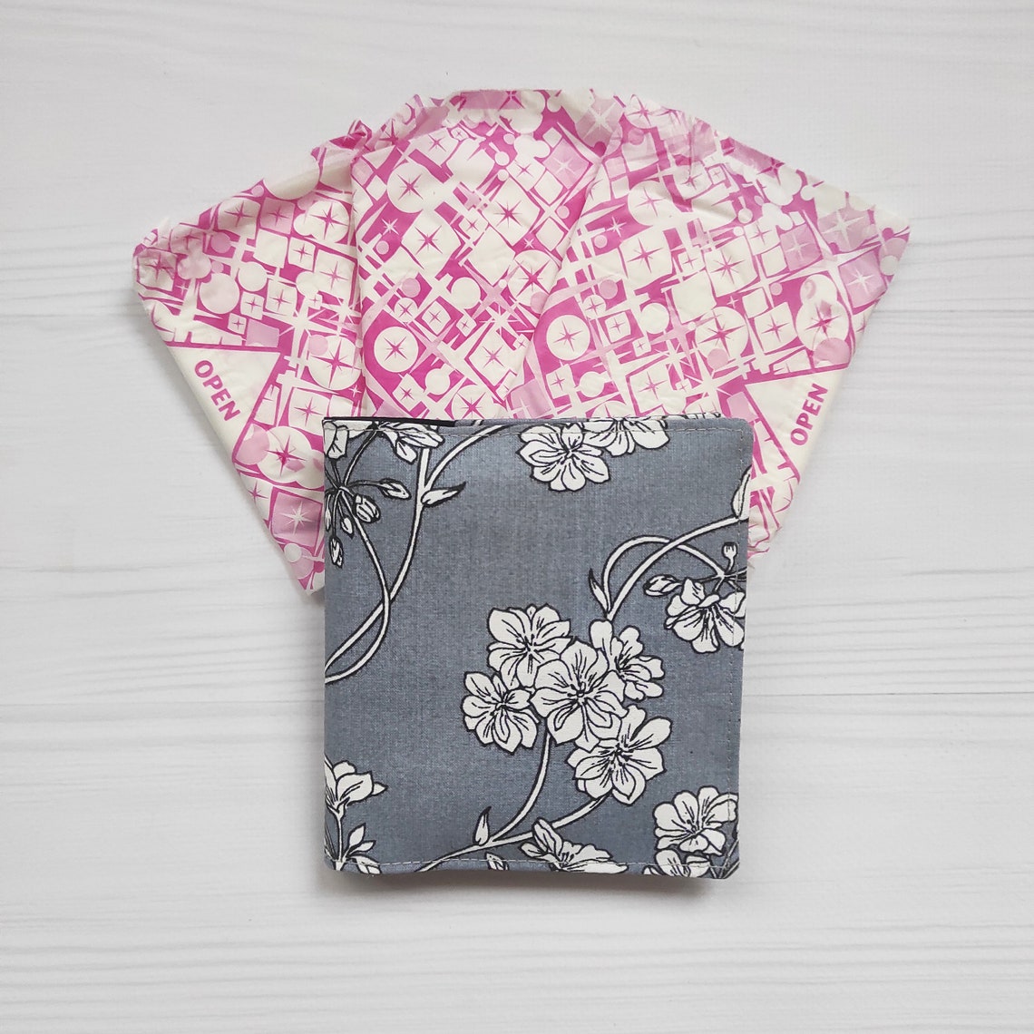 Cotton Organizer for Panty Liners. Gray Pad Storage Bag With Flowers ...