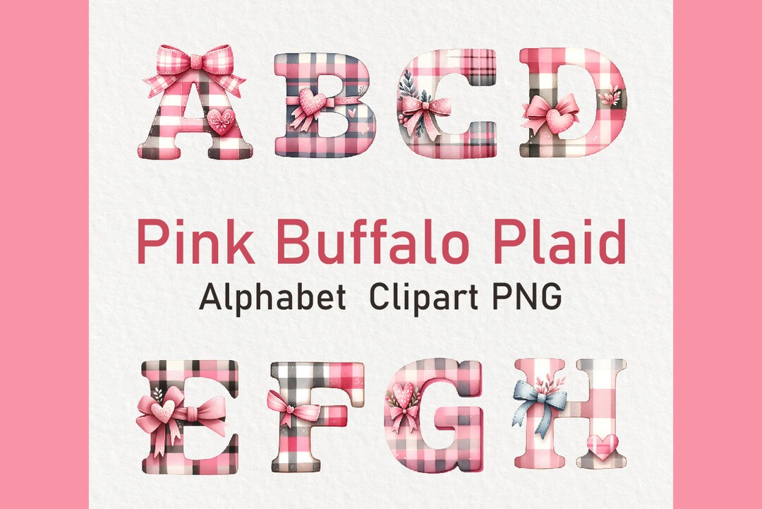Pink Buffalo Plaid Alphabet Clipart: Watercolor PNG Bundle (digital ...