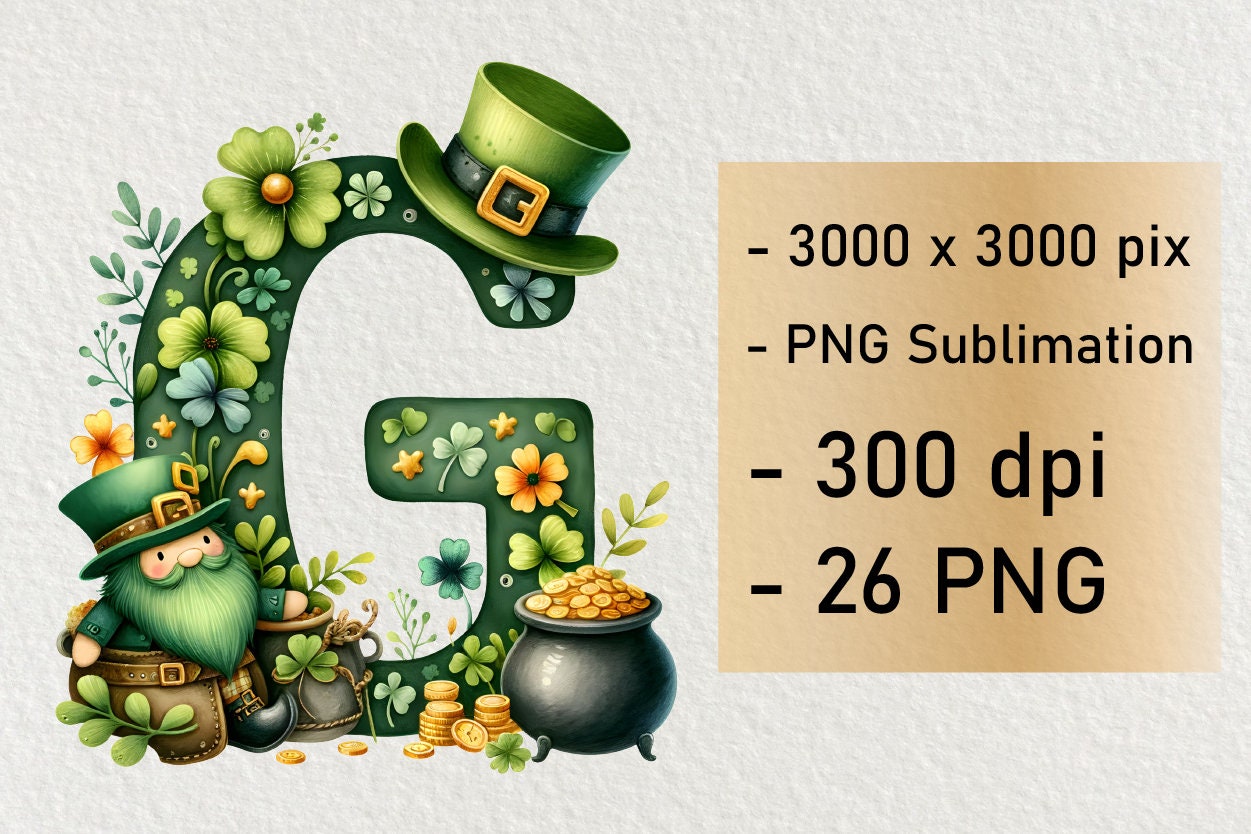 St Patrick's Alphabet Clipart PNG Sublimation, Font Alphabet Clipart ...