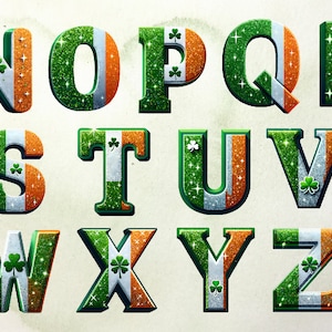 Irish Flag Glitter Alphabet Clipart PNG Sublimation,st Patrick's ...