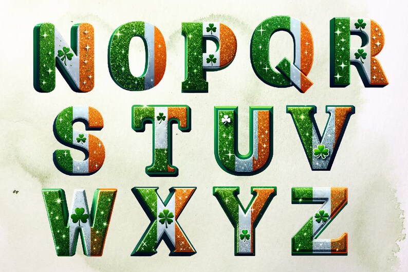 Irish Flag Glitter Alphabet Clipart PNG Sublimation,st Patrick's ...
