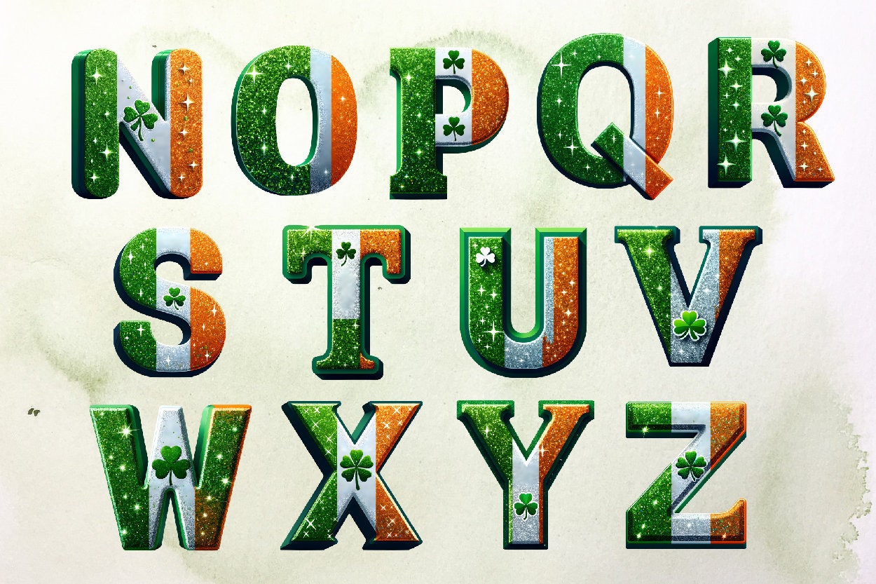 Irish Flag Glitter Alphabet Clipart PNG Sublimation,st Patrick's ...