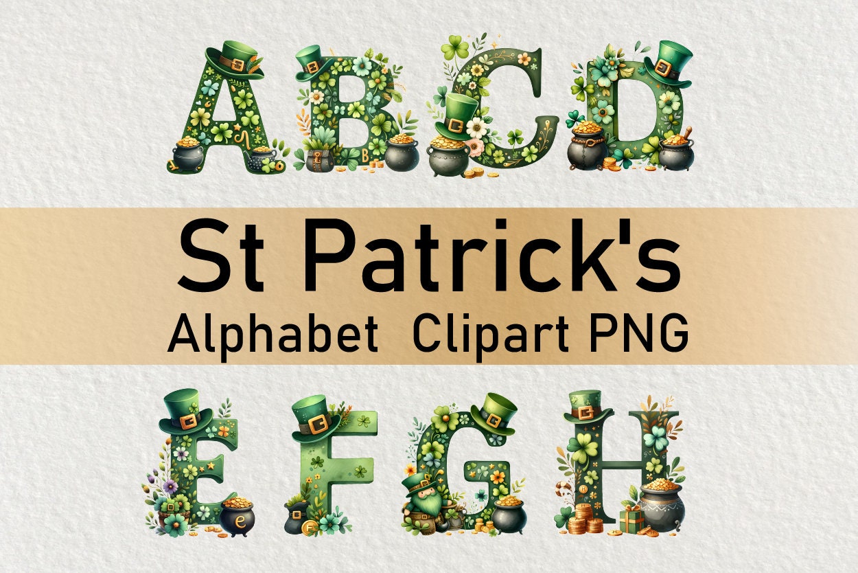 St Patrick's Alphabet Clipart PNG Sublimation, Font Alphabet Clipart ...