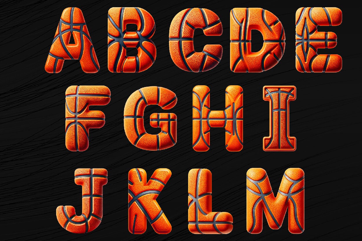 Basketball Alphabet Letters Clipart PNG Sublimation,basketball Letters ...