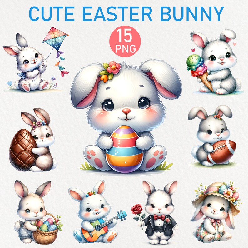 Cute Little Bunny Clipart PNG Sublimation, Cute Easter Bunny Bundle ...