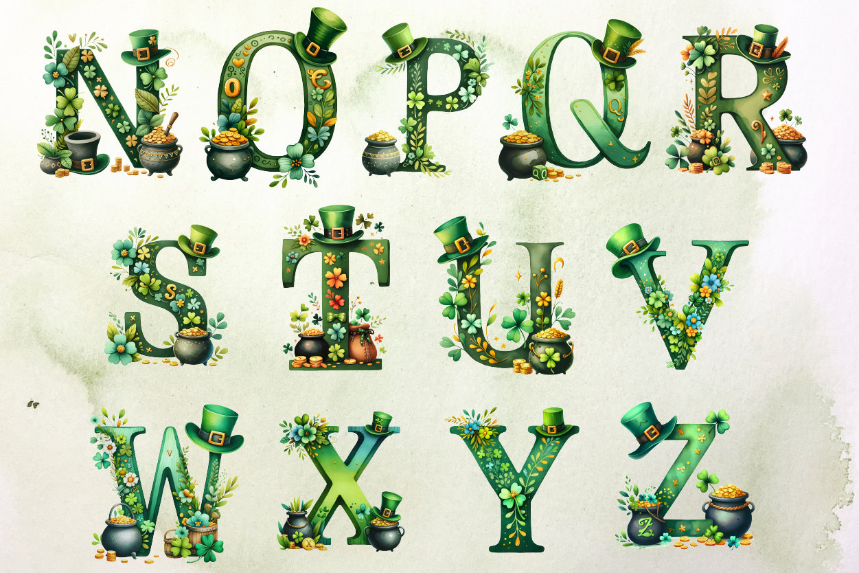 St Patrick's Alphabet Clipart PNG Sublimation, Font Alphabet Clipart ...