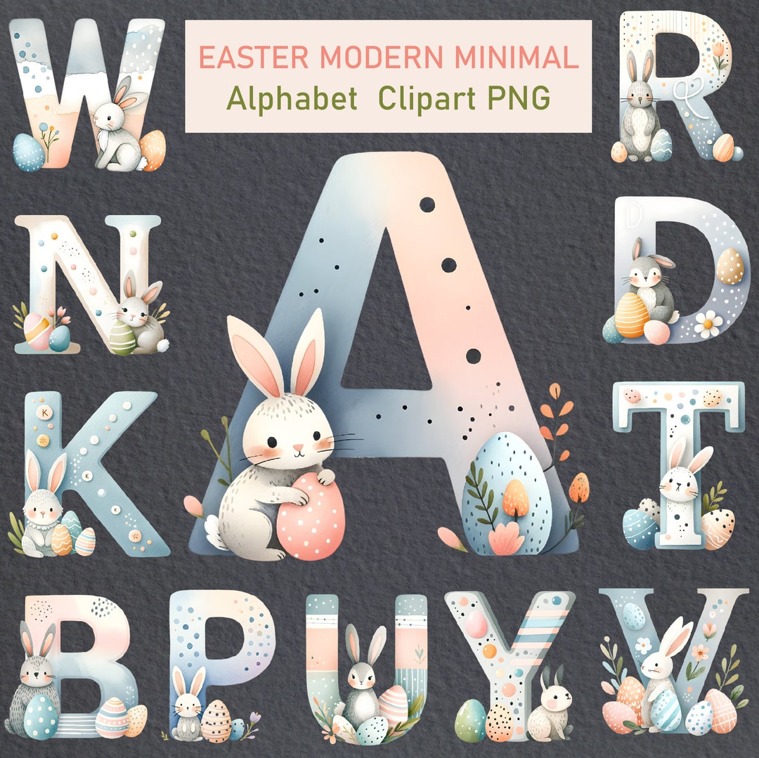 Easter Bunny Alphabet Clipart: Modern PNG Font (digital Download) - Etsy
