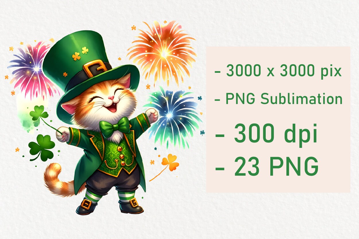 Cute St.patrick's Day Cat Clipart PNG Sublimation, Cute Kitten PNG ...
