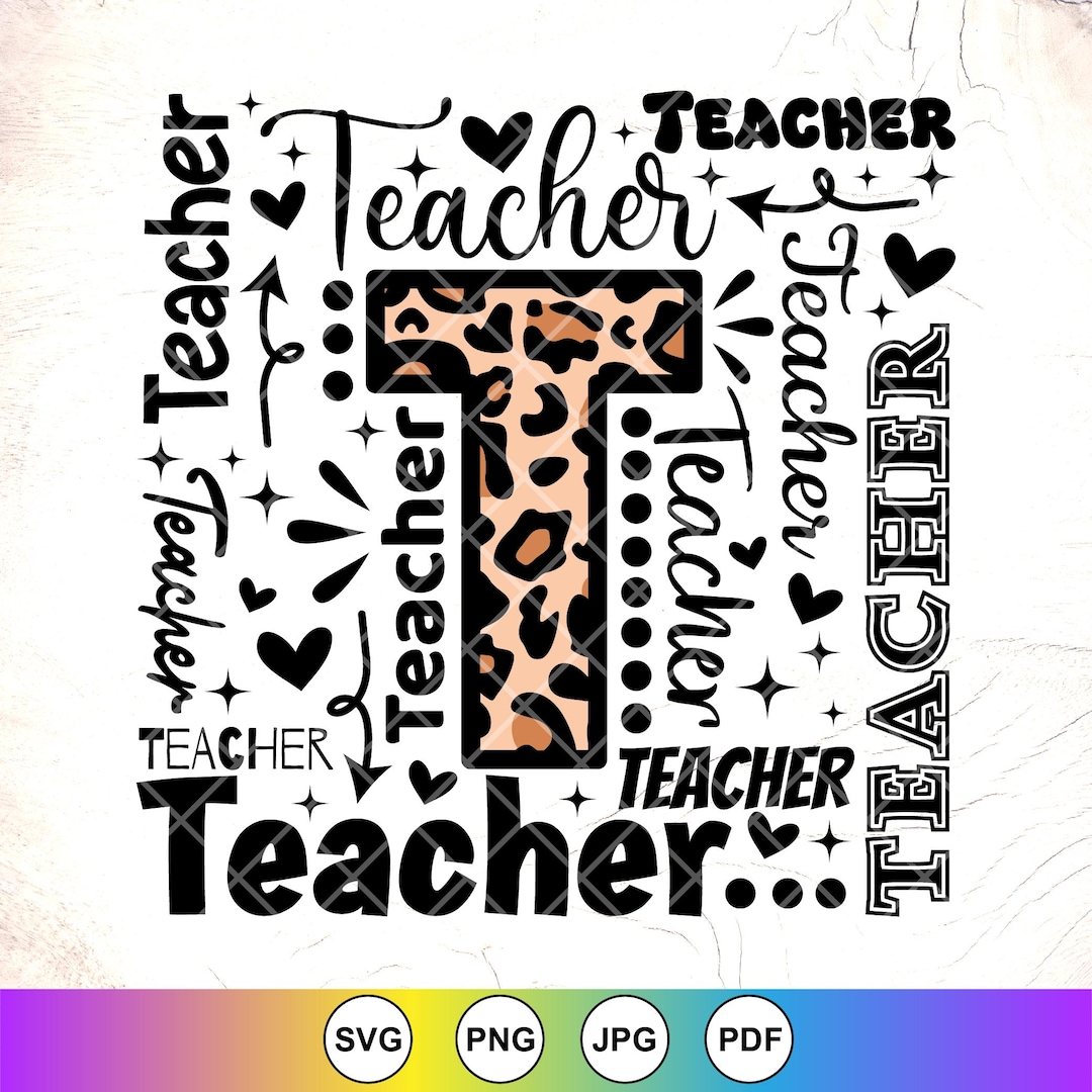 Teacher Leopard Print SVG: Typography Design,cricut Cut Files, Digital ...