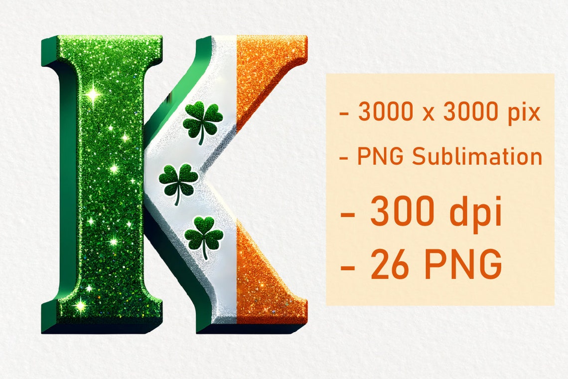 Irish Flag Glitter Alphabet Clipart PNG Sublimation,st Patrick's ...