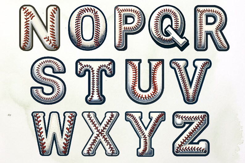 Baseball Alphabet Clipart: Sports Doodle Letters & Numbers (PNG, PDF ...
