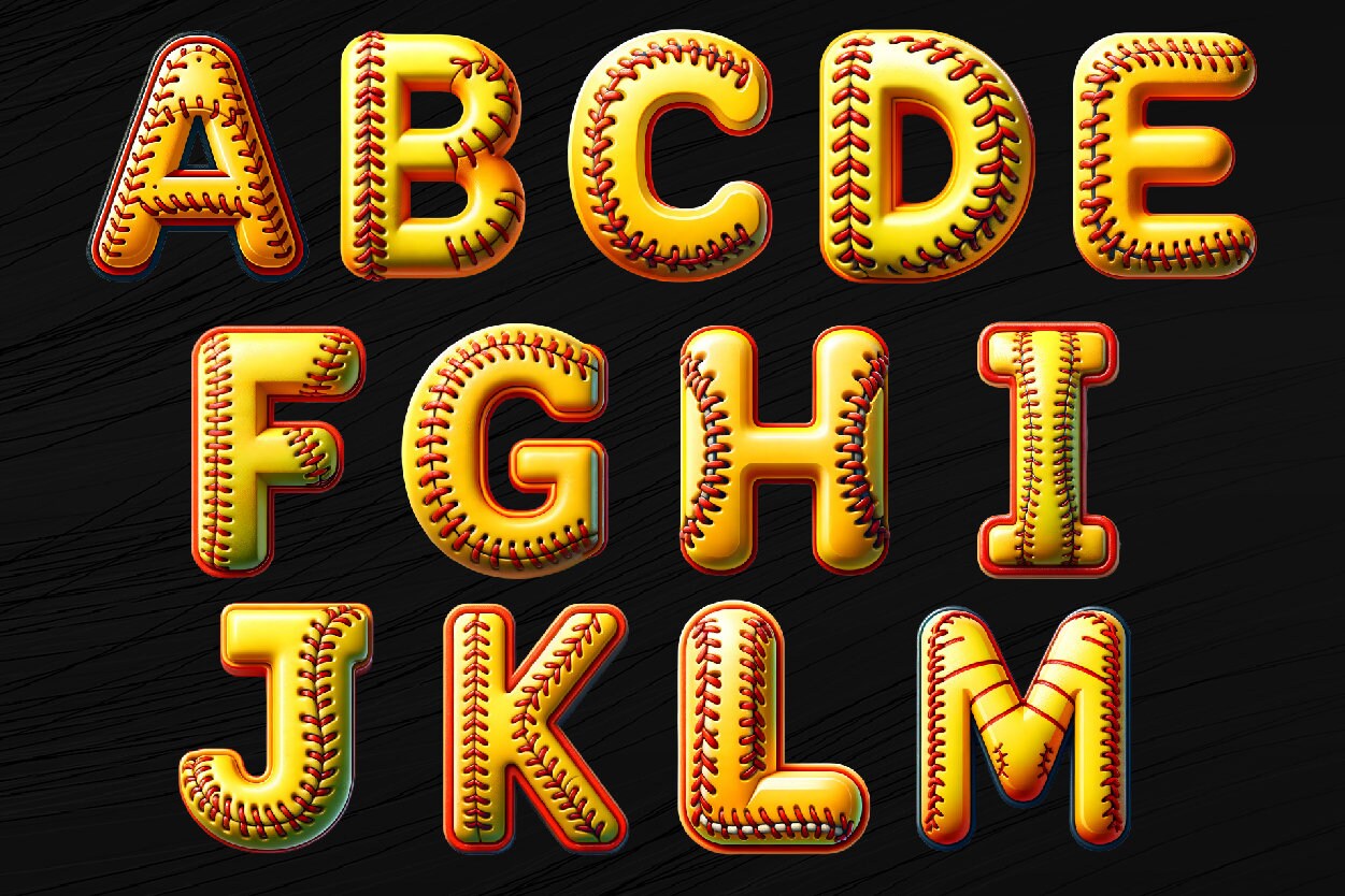 Softball Alphabet Letters Clipart PNG Sublimation,softball Letters ...