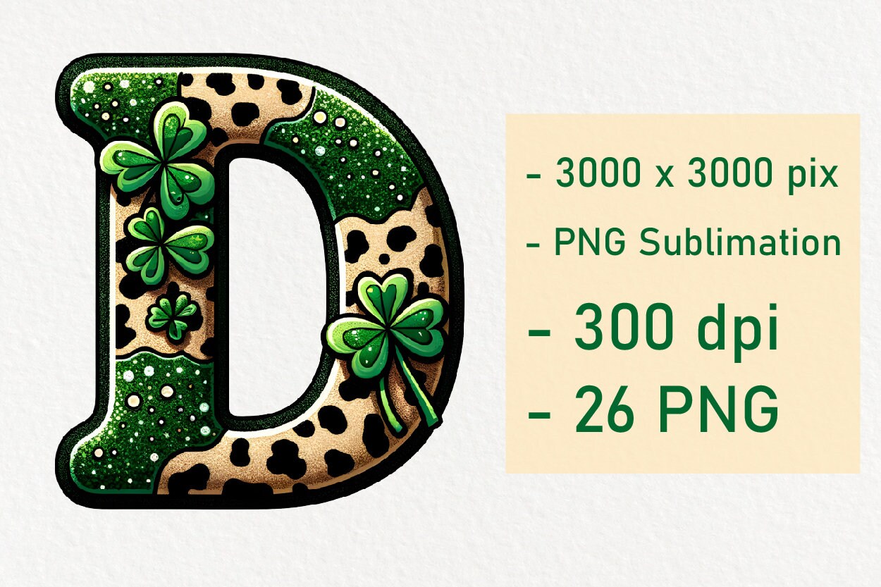 Green Glitter Leopard Print Alphabet ,st Patrick's Alphabet Clipart PNG ...