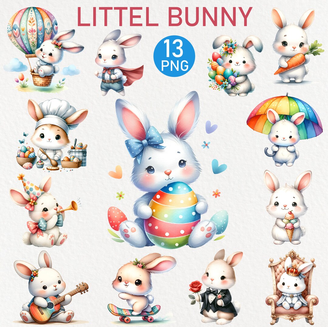 Cute Little Bunny Clipart PNG Sublimation, Cute Easter Bunny Bundle ...