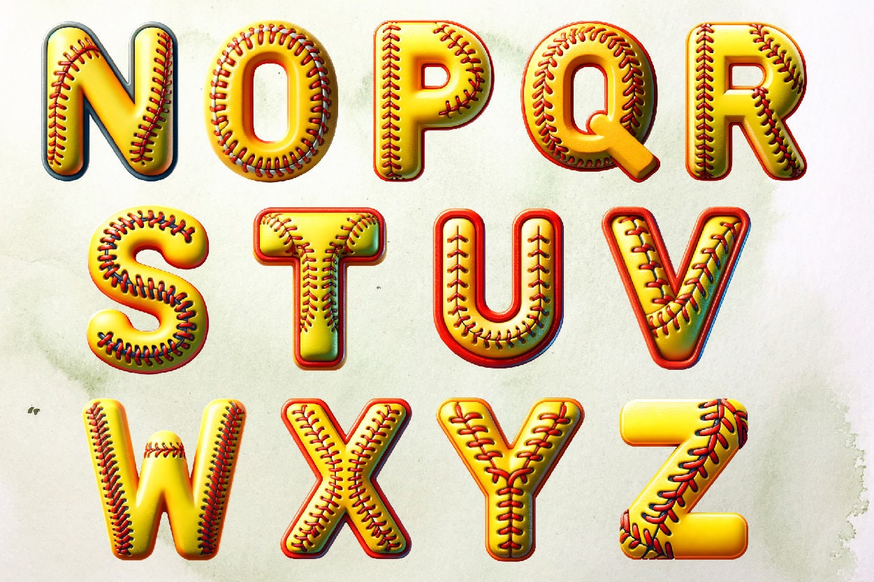 Softball Alphabet Letters Clipart PNG Sublimation,softball Letters ...