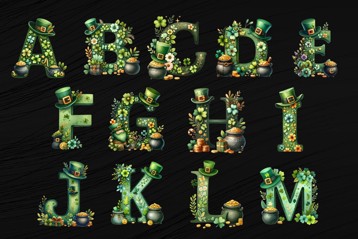 St Patrick's Alphabet Clipart PNG Sublimation, Font Alphabet Clipart ...