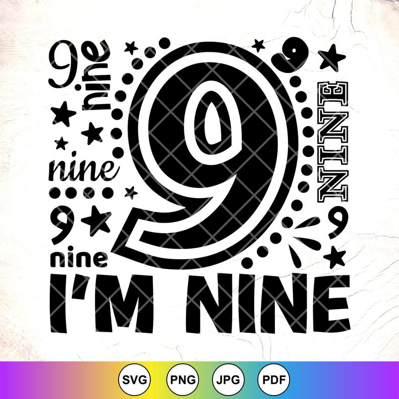 I'm Nine Birthday SVG: 9th Birthday Party Shirt Design,cricut Cut Files ...