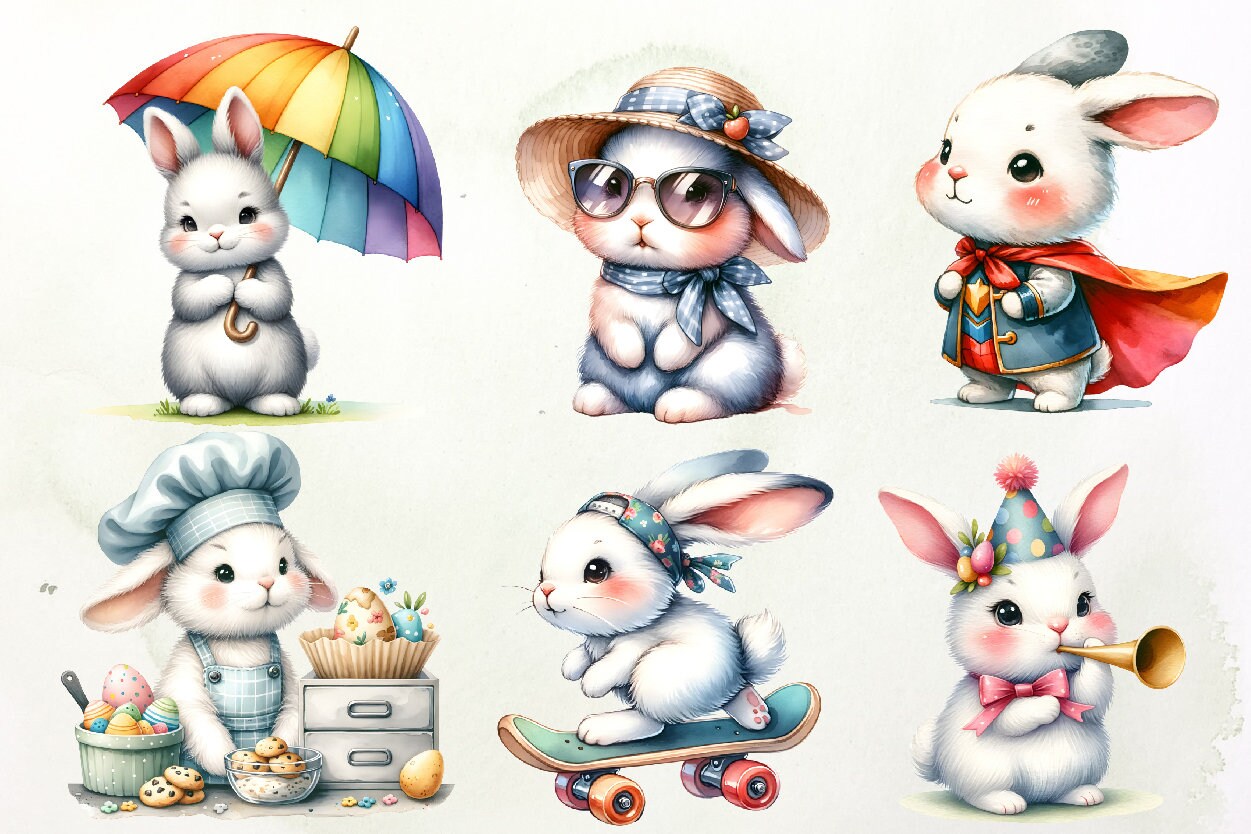 Cute Little Bunny Clipart PNG Sublimation, Cute Easter Bunny Bundle ...