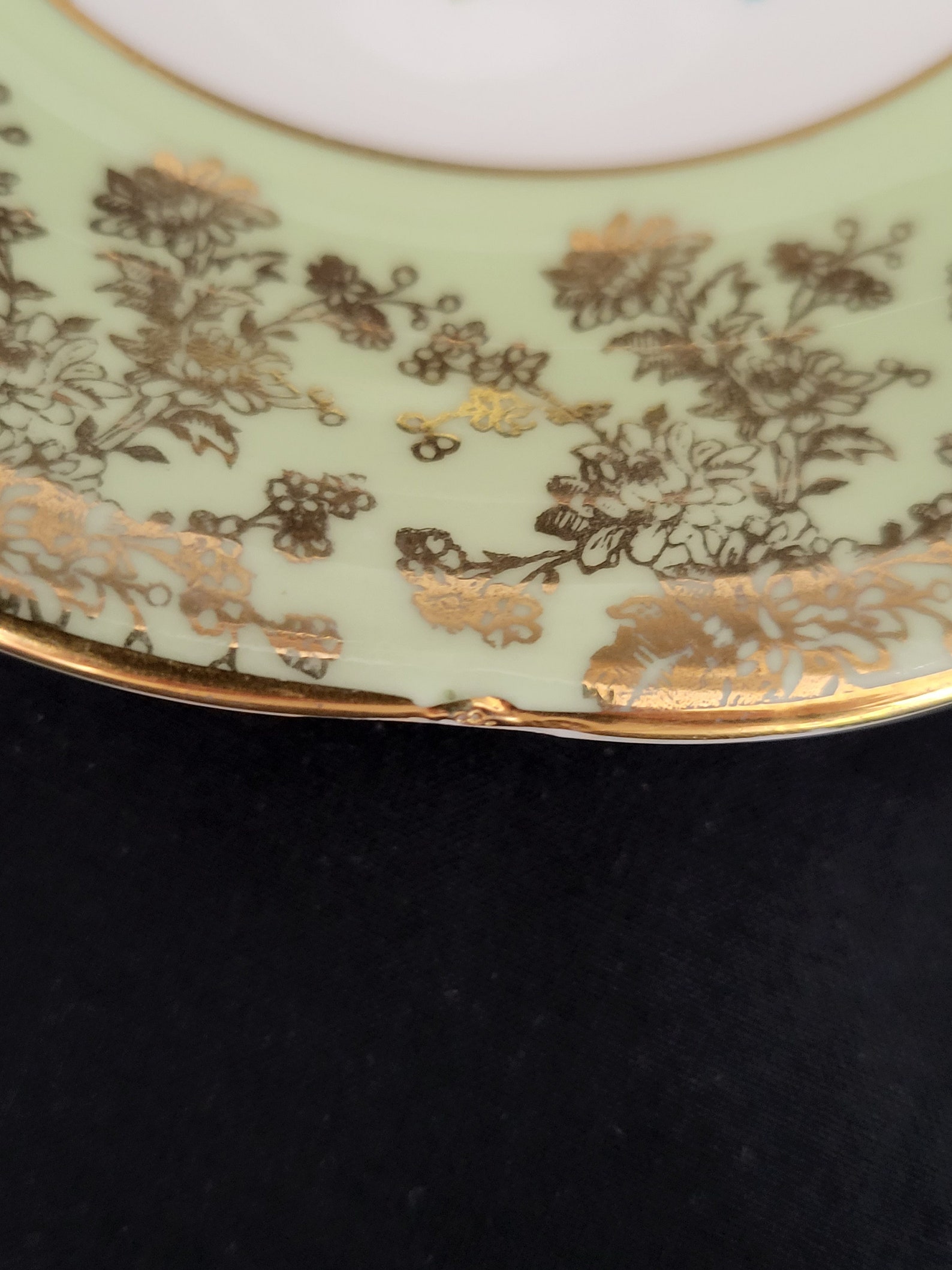 Queen Anne Tea Cup Flower Mint Green Fine Bone China Hand Painted Gold ...
