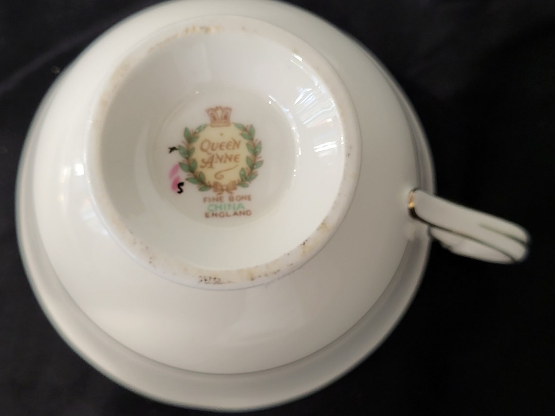 Queen Anne Tea Cup Flower Mint Green Fine Bone China Hand Painted Gold ...