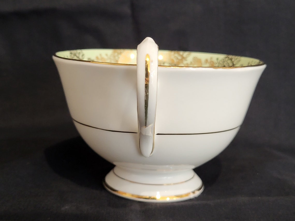 Queen Anne Tea Cup Flower Mint Green Fine Bone China Hand Painted Gold ...