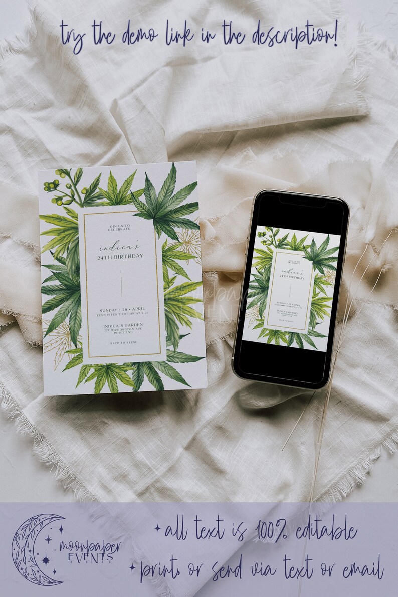 Indica 420 Birthday Invitation Cannabis Diy Editable - Etsy