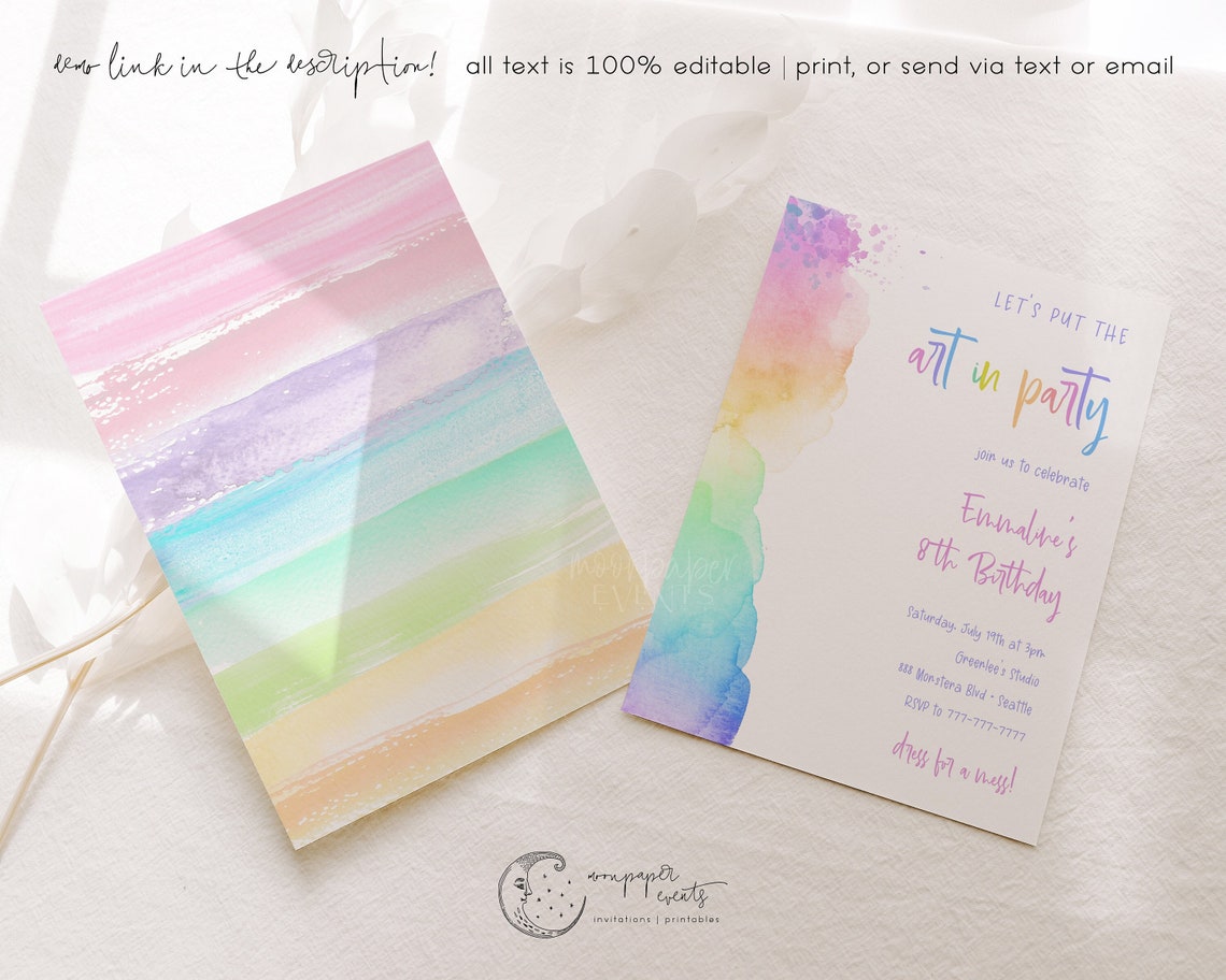 Art Birthday Invitation Art Party Paint Diy Editable - Etsy