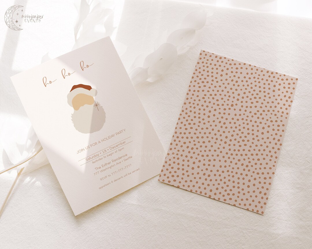 Christmas Party Invitation Ho Ho Ho Santa Neutral Boho Holiday Diy ...