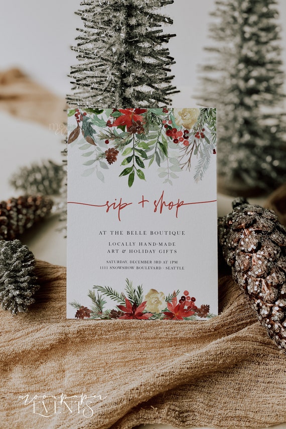 Christmas Sip N Shop Flyer Template Editable Boutique Flyer Etsy