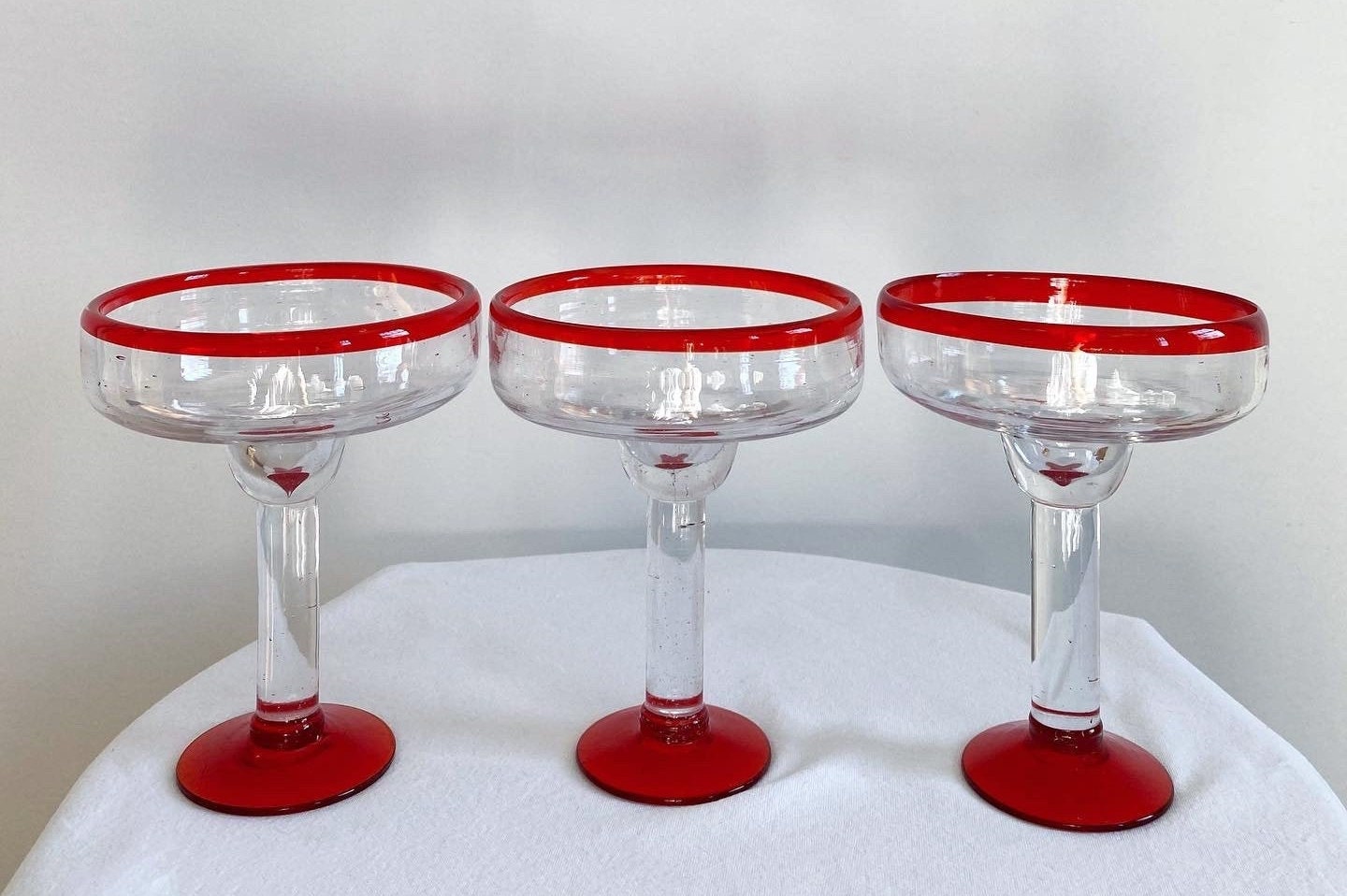 Vintage Set of 5 Red & Brown Rim Margarita Mexican Handblown Glass - Etsy