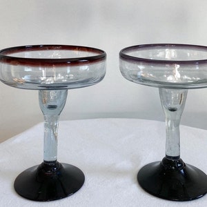 Vintage Set of 5 Red & Brown Rim Margarita Mexican Handblown Glass - Etsy