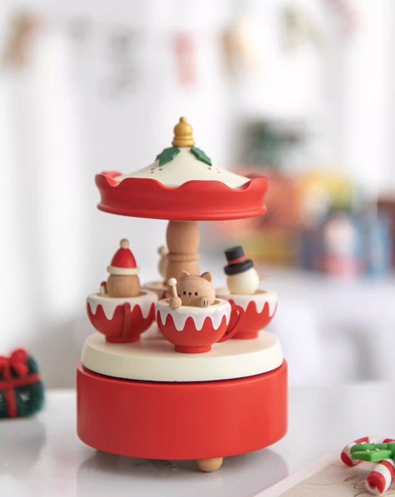 Personalized Wooden Christmas Music Box: Animal Carousel, Jingle Bells ...