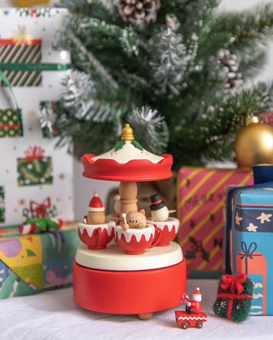Personalized Wooden Christmas Music Box: Animal Carousel, Jingle Bells ...
