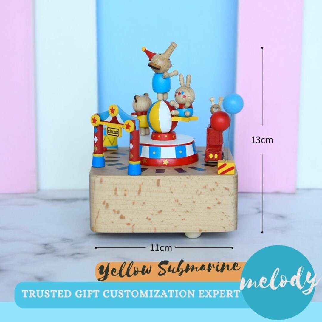Personalized Circus Music Box: Engraved Wooden Gift, Yellow Submarine ...