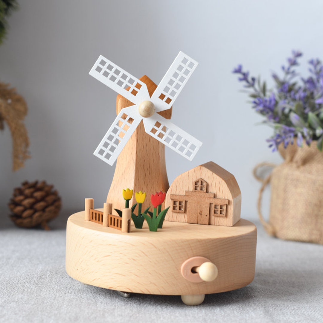 Personalized Wooden Windmill Music Box: Engraved Keepsake Gift - Etsy
