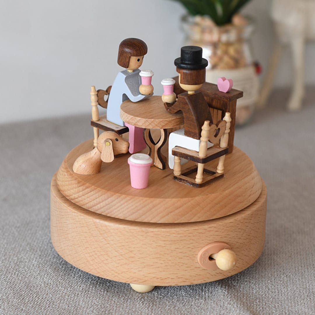Personalized Wooden Music Box: Afternoon Latte, Rotating "love Story ...