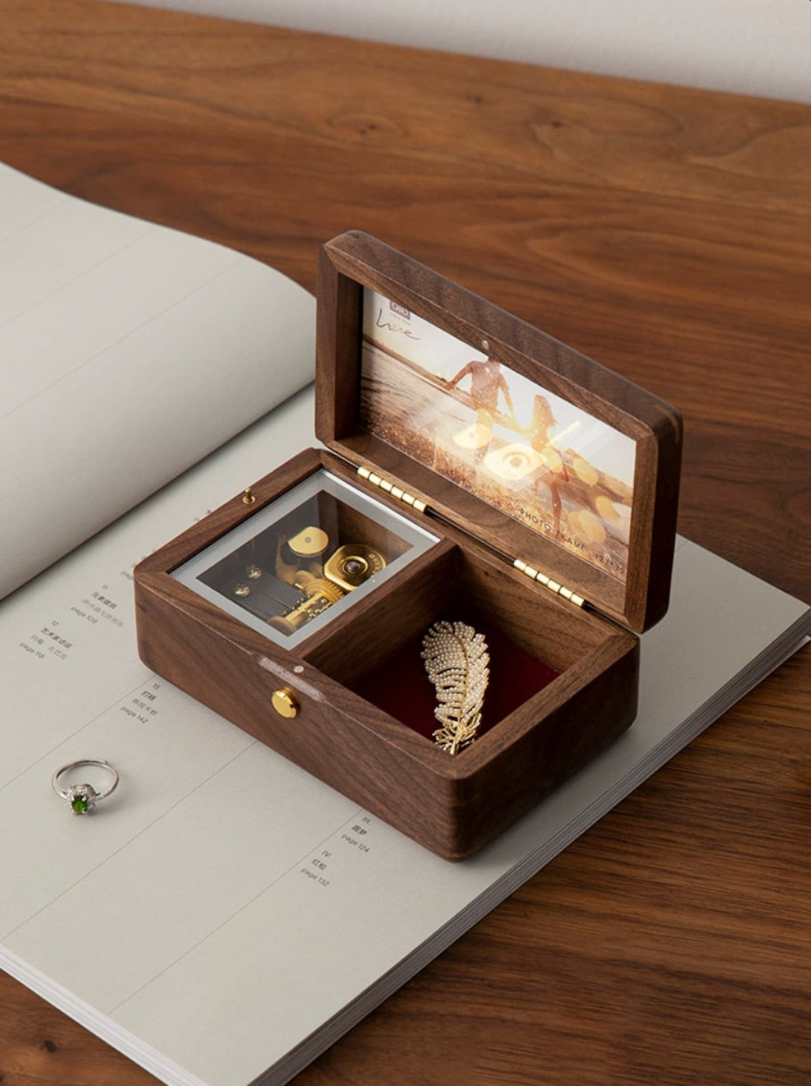 Personalized Walnut Wooden Music Box: Photo Frame Jewelry Storage - Etsy