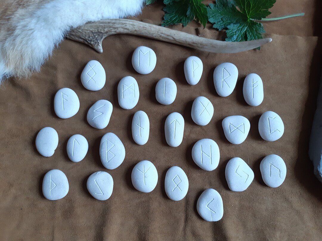 Stone Runes Set, Hand Carved Elder Futhark Runes Made From White Sea ...