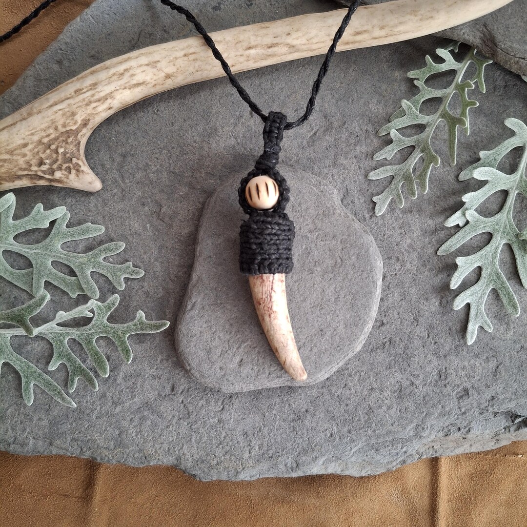 Real Deer Antler Macrame Pendant. Pagan Amulet 2 Inch Natural Raw Horn ...