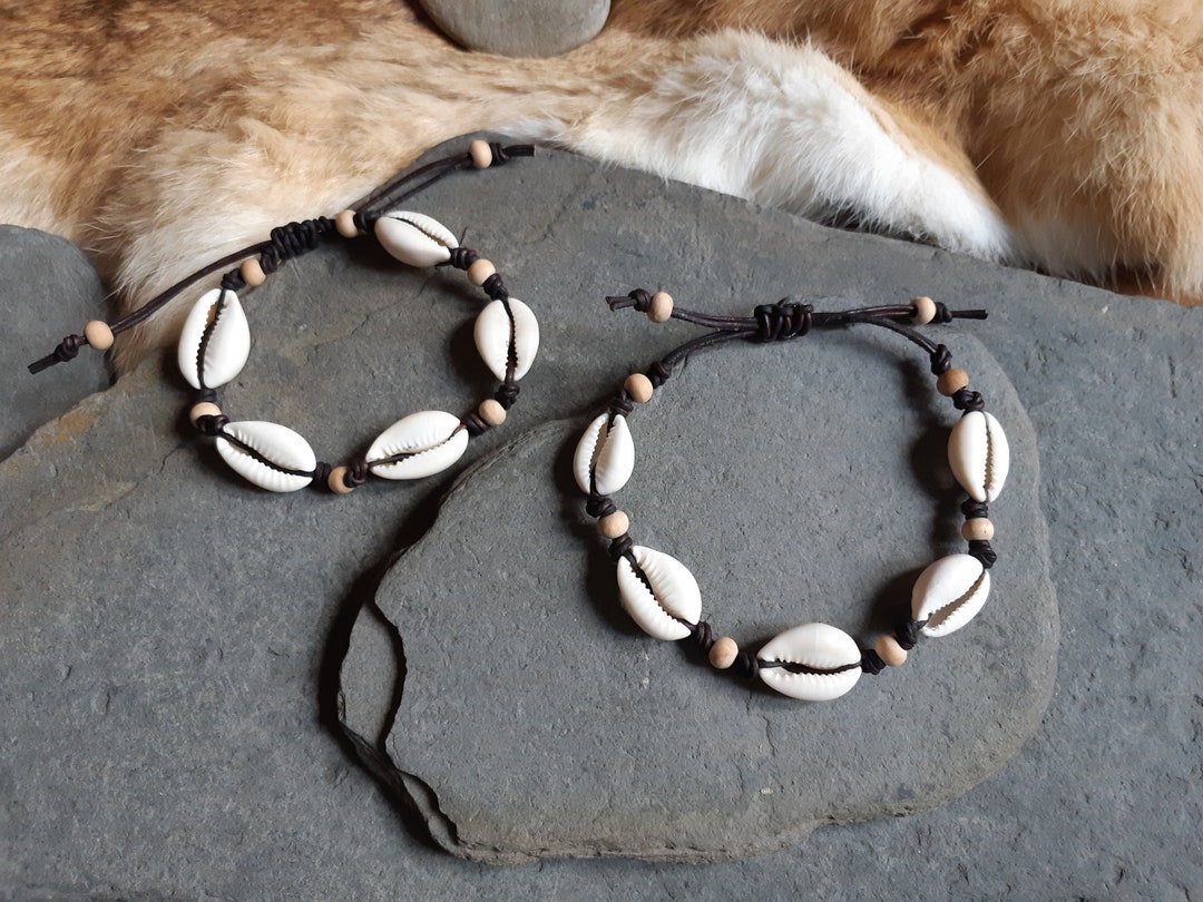 Cowrie Shell Bracelet With Large Shells. Natural Leather Handmade ...