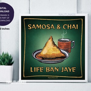 Chai Samosa Poster Printable Indian Food Art Shop Decor Indian Kitchen ...