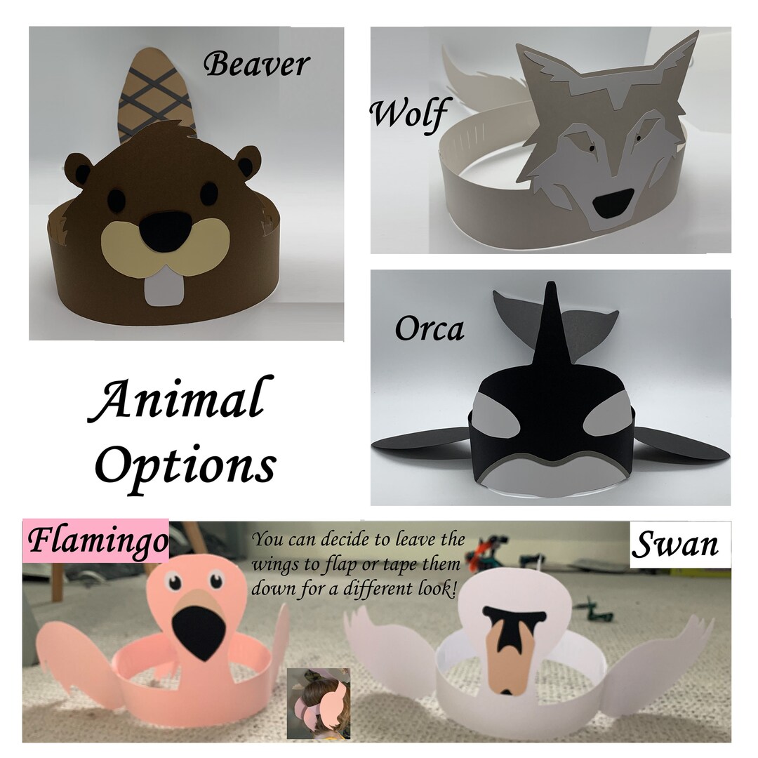 Animal Hats cardstock party, Crafts, Silly Hat Day/orca/flamingo/swan ...