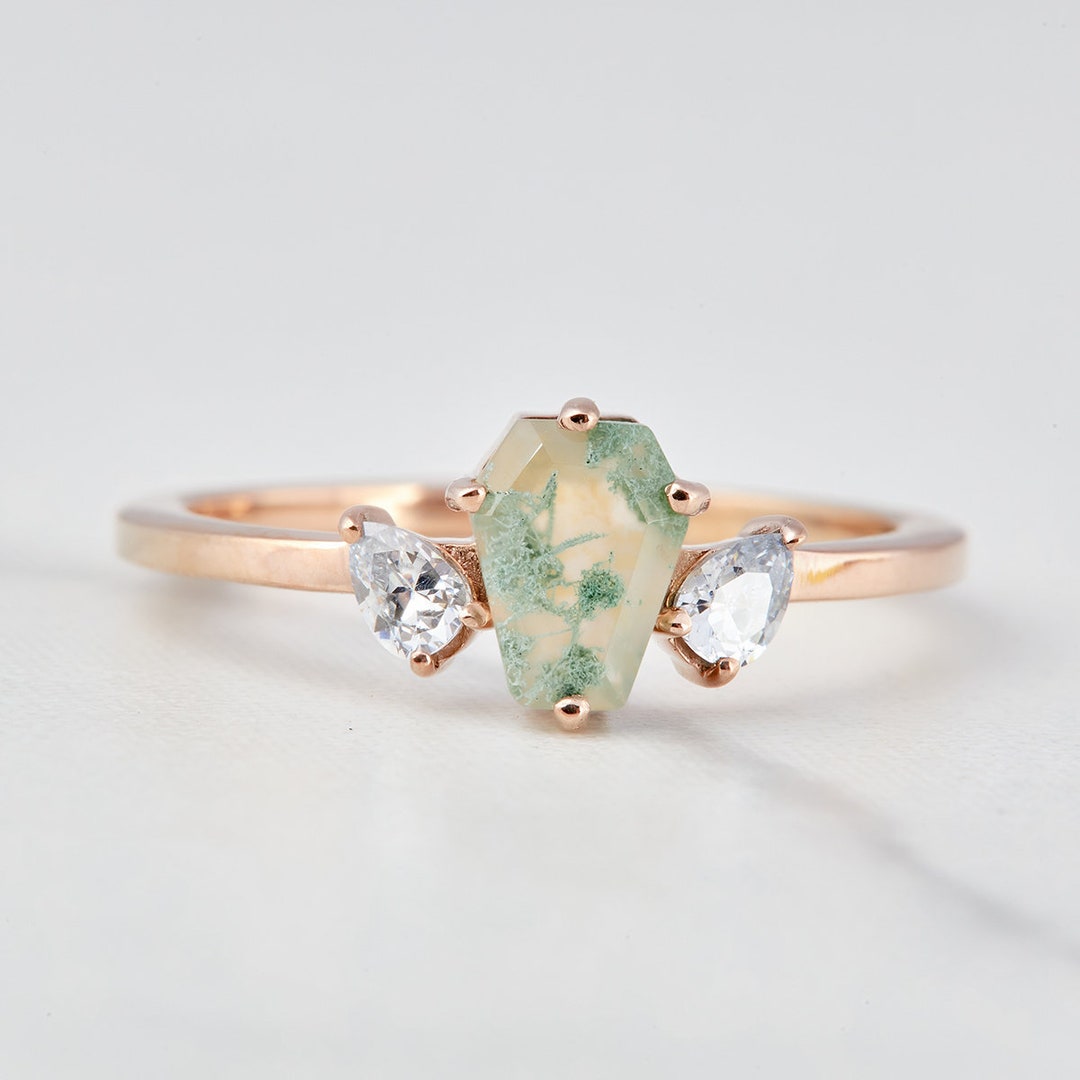 Coffin Ring Coffin Engagement Ring Natural Moss Agate Ring - Etsy
