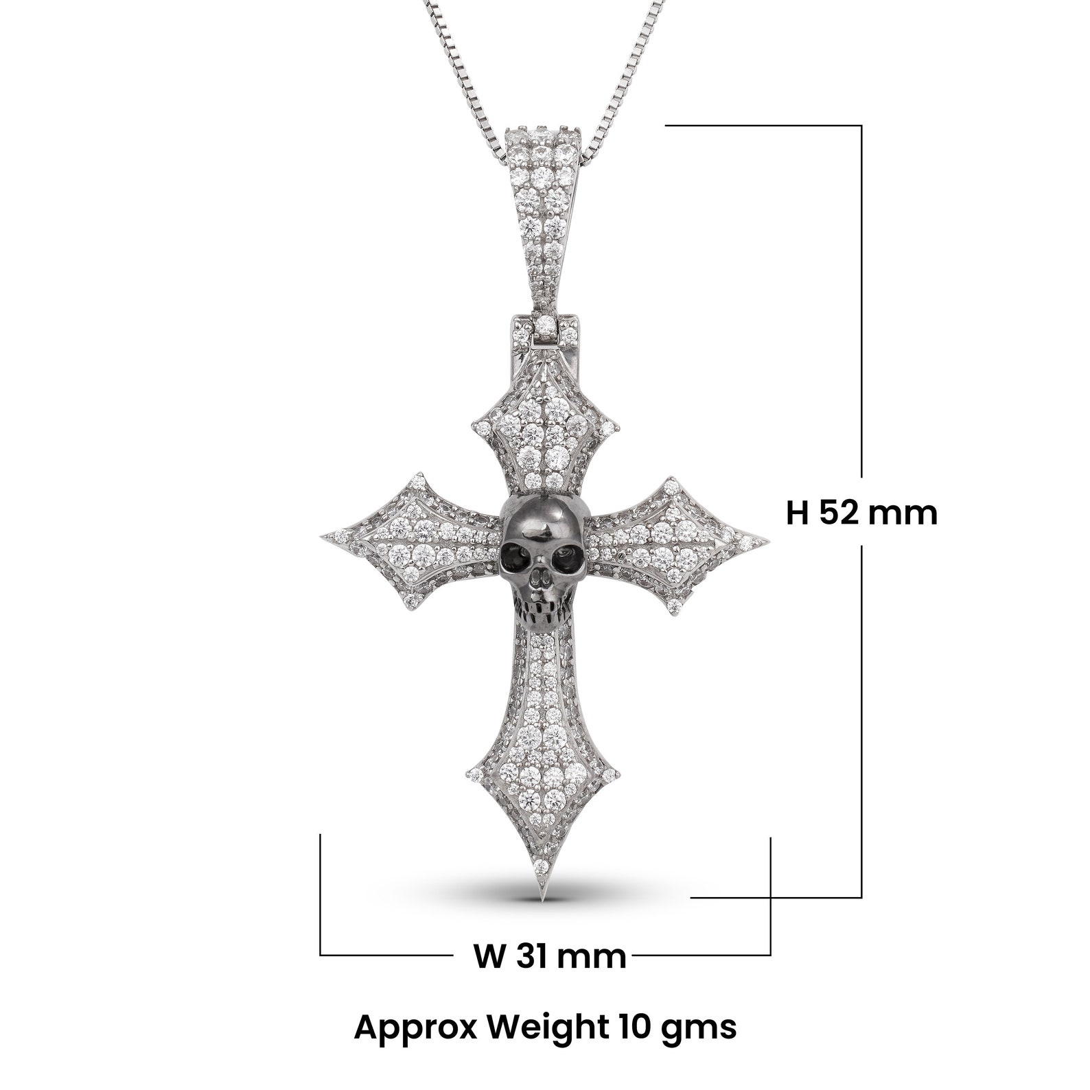 Iced Out Skull Cross Pendant Necklace With Chain Sterling Silver AAA CZ ...