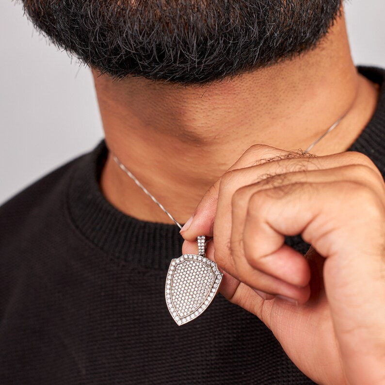 Warrior Shield Necklace - Moissanite Iced Out Viking Pendant, Sterling ...