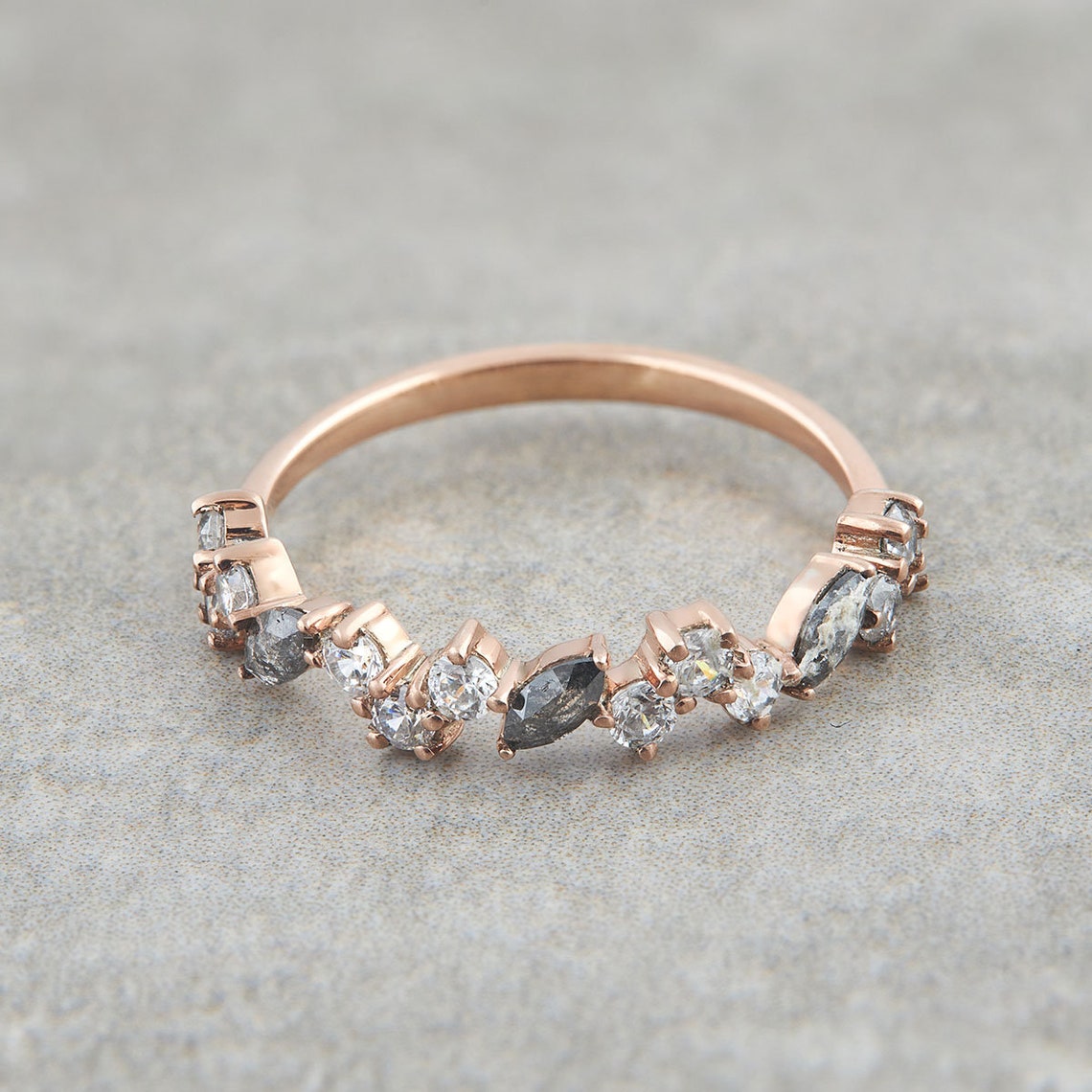 Salt and Pepper Diamond Ring Natural Diamond Wedding Ring - Etsy