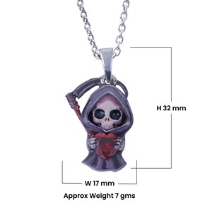 Grim Reaper Necklace 3D Enamel Skeleton Skull Scythe Reaper Pendant 925 ...