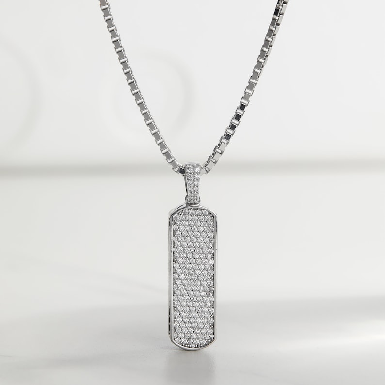 AAA CZ Diamond Studded Iced Out Bar Necklace Sterling Silver Vertical ...