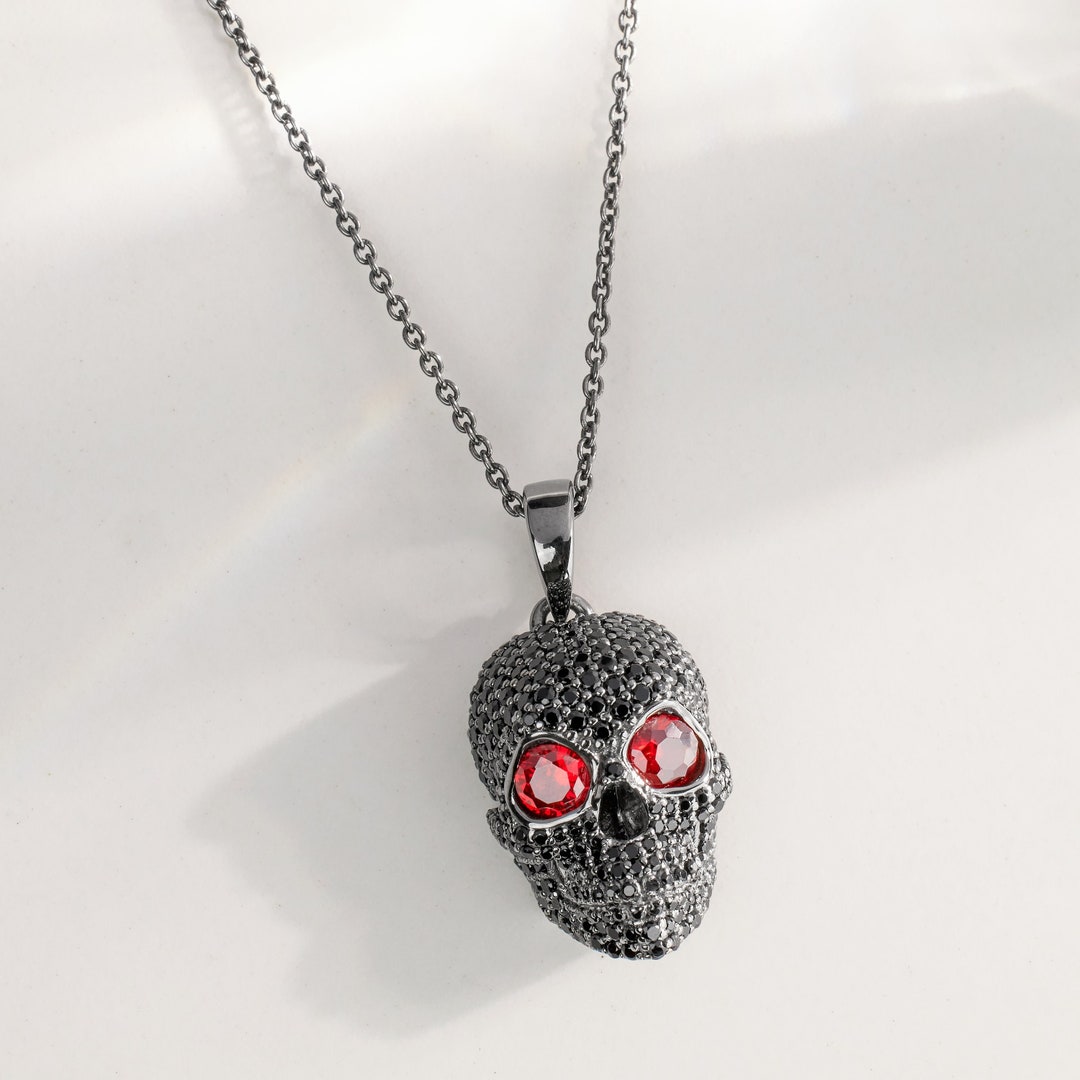 Black Moissanite Skull Pendant Iced Out Skull Necklace Sterling Silver ...